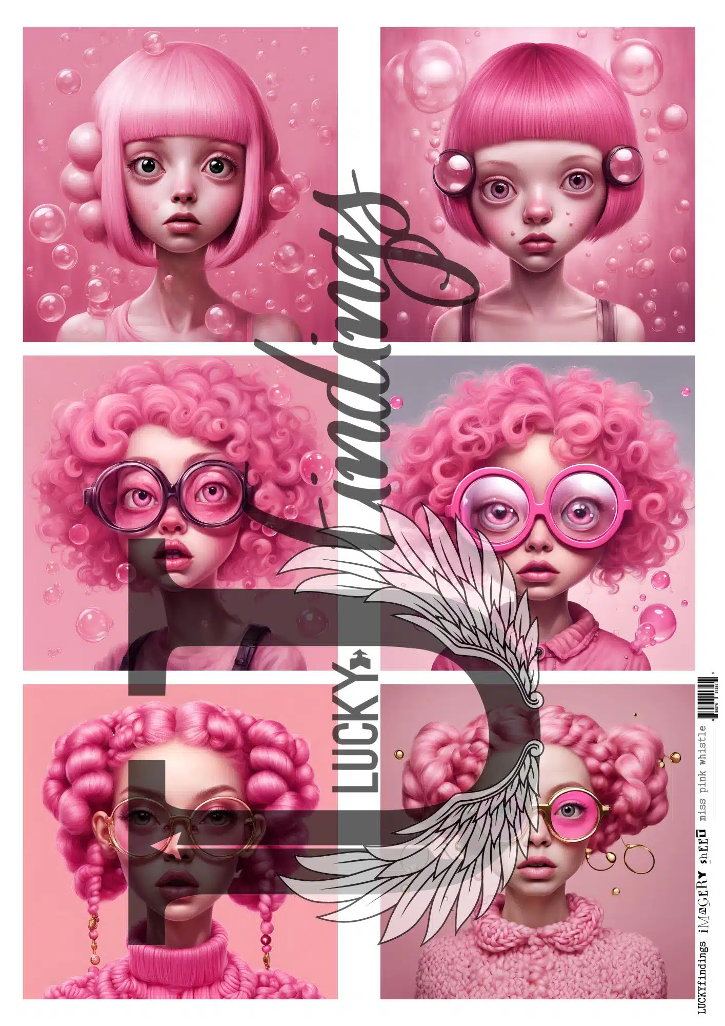 LUCKYfindings Imagery Sheet – miss pink whistle – Scrappingclearly Pty Ltd